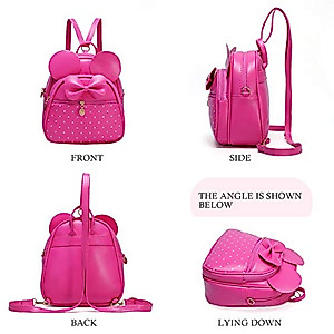 KL928 Girls Bowknot Polka Dot Cute Mini Backpack Small Daypacks Convertible Shoulder Bag Purse for Women (Fuchsia)