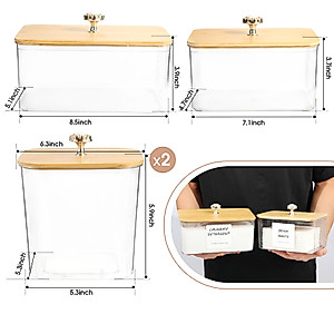 PLOUTA HOME 4 Pack Laundry Room Organization Storage Containers, Plastic Clear Laundry Pods Container & Dryer Sheet Holder Jars with Lids, Scoops & Labels for Detergent, Powder, Dryer Balls, Beads