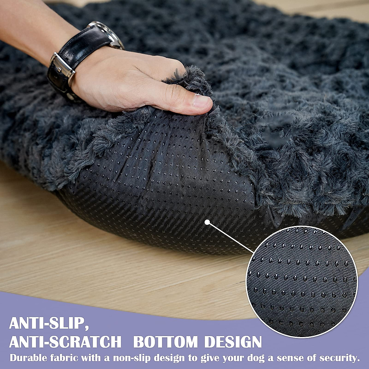 DOGKE Extra Large Washable Dog Bed Deluxe Fluffy Plush Dog Crate Pad，Dog Beds Made for Large, Medium, Small Dogs and Cats, Anti-Slip Dog Crate Bed for Sleeping and Anti Anxiety, 38"x25",Dark Grey