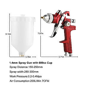 HVLP Air Gravity Spray Gun Set, 2Pcs Sprayer Paint Gun with 0.8mm 150ml&1.4mm 600ml Automotive Paint Gun with Locking Air Pressure Regulator Gauge Air Spray Gun for Furniture, Car, Fence,Model Making