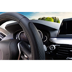 Magnelex Microfiber Leather Steering Wheel Cover – Black. Heat Resistant Anti-Slip Car Wheel Wrap - Compatible with Most Makes and Models of Cars and Trucks with 14.5 to 15 Inch Steering Wheels