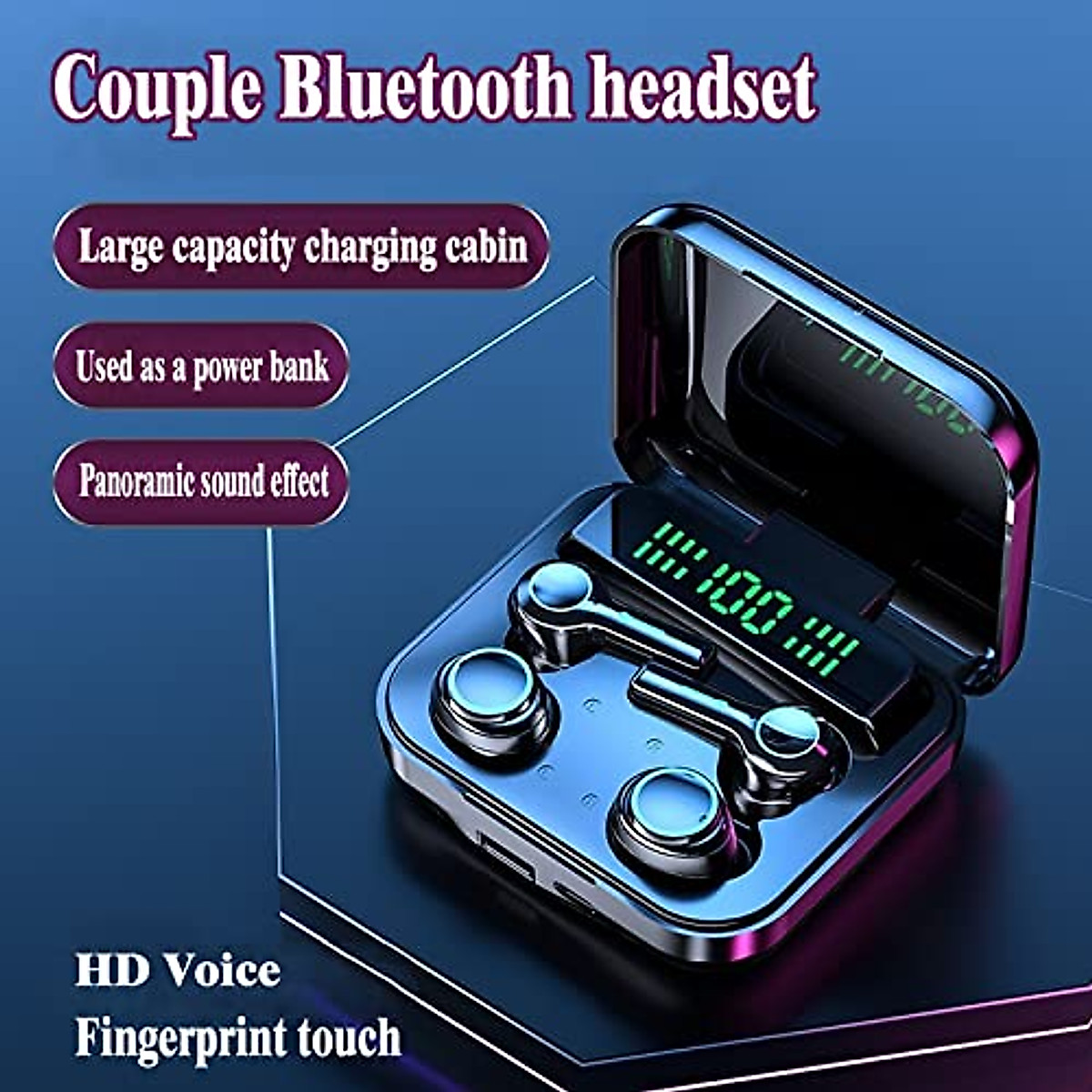 Wireless Bluetooth headset Waterproof in-ear earplug Fingerprint touch two pairs,Built-in microphone noise reduction With dual LED display Large capacity charging cabin,Compatible computer phone