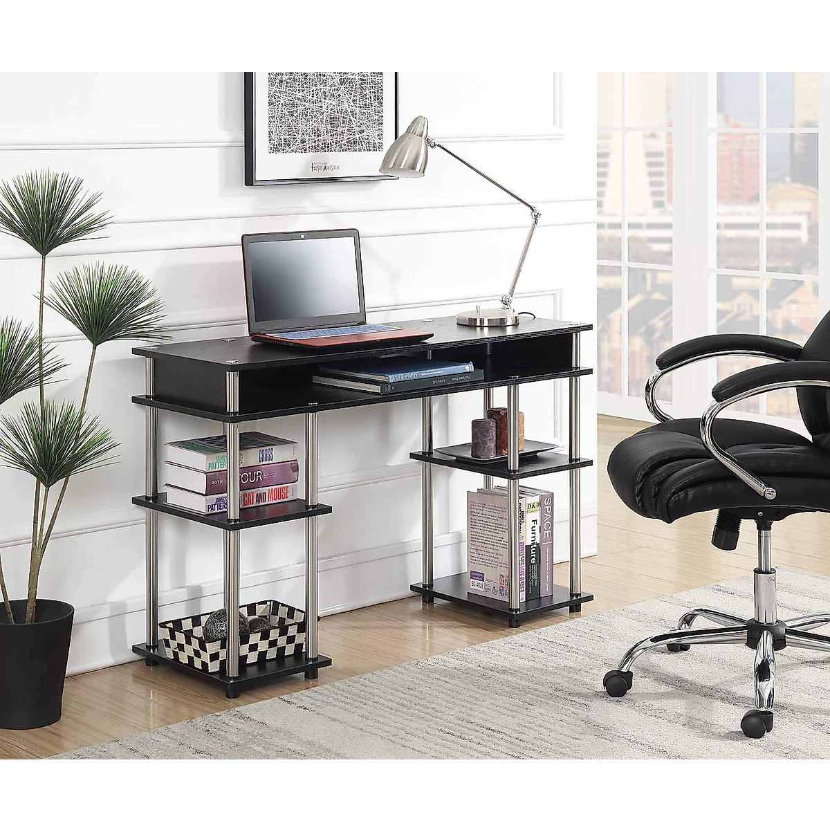 Convenience Concepts Designs2Go No Tools Student Contemporary Office Desk and Vanity with Shelves, 47.25" L x 15.75" W x 30" H, Black