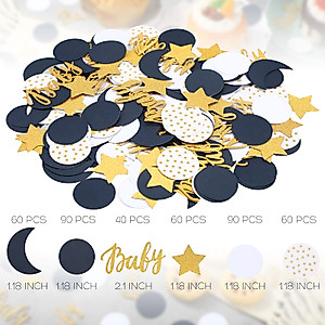 400 Pcs Navy Blue Baby Shower Confetti Moon and Star Baby Shower Decorations Eid Ramadan Mubarak Decoration Gold White Star Moon Confetti Scatter for Gender Reveal Decor