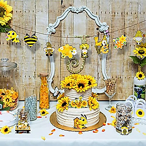 Summer Tree Decorations Bee Ornaments - 36pcs Bee Gnome Wooden Decor with Rope for Summer Home Bee Themed Tree Hanging Decorations