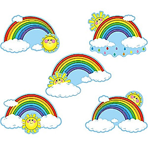 45 Pieces Rainbows Cut-Outs, Rainbows Sun Cloud Accents Paper Cutouts Name Tags Labels Rainbows Party Bulletin Board Classroom Decoration for Teacher Student Back to School Party Supplies, 6.7 x 5.1 Inch