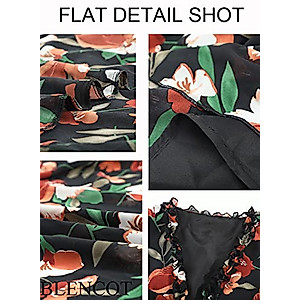 BLENCOT Women's Casual Boho Floral Printed Deep V Neck Loose Long Sleeve Long Evening Dress Ruched Cocktail Party Maxi Wedding Dress Black Medium