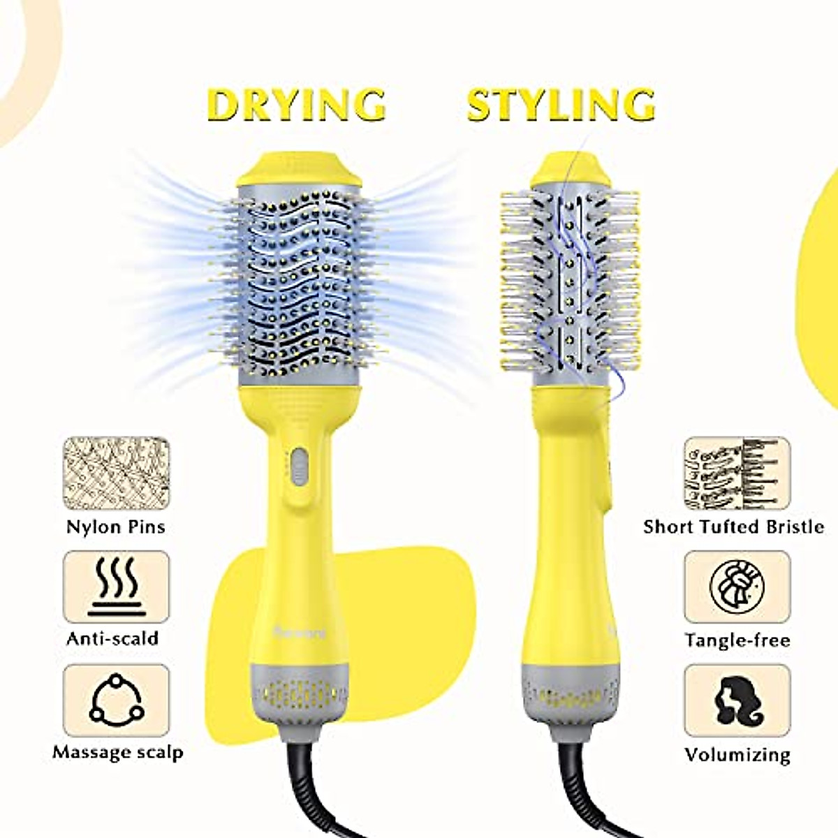 Hair Dryer Brush, Savani One-Step Blow Dryer Brush and Volumizer, 4 in 1 Enhanced Negative Ion Hot Air Brush for Drying, Straightening, Volumizing, Hair Styling Tools for All Hair Types