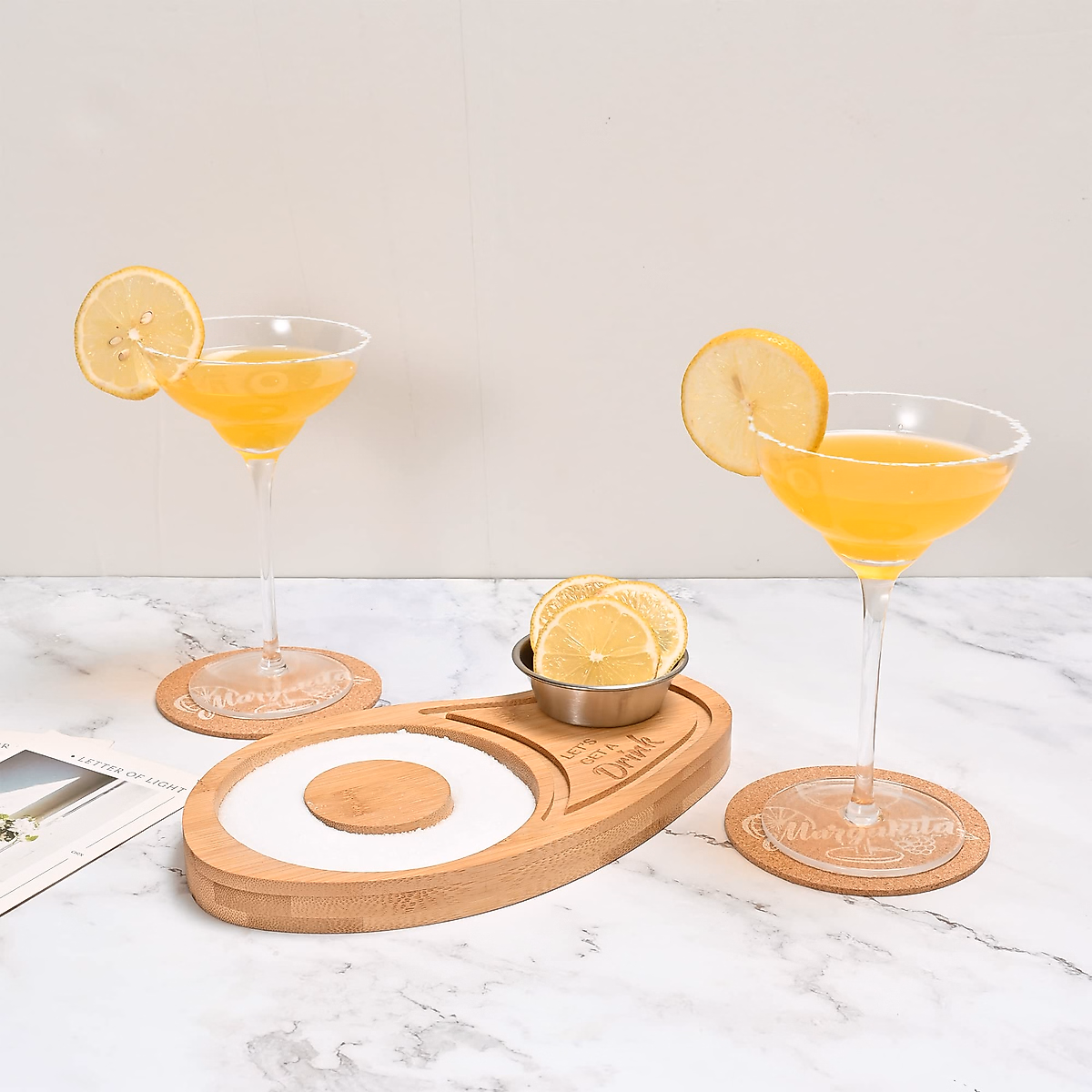 WILLOWDALE Margarita Salt Rimmer Set w/Coasters, Margarita Glass Rimmer for Cocktails Bamboo Sugar and Salt Rimmer for Drinks, Tequila Gifts for Men Margarita Kit Bar Tools for 4.7" Margarita Glasses