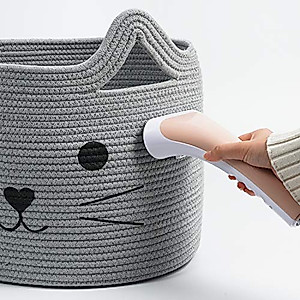 HiChen Large Woven Cotton Rope Storage Basket, Laundry Basket Organizer for Towels, Blanket, Toys, Clothes, Gifts | Pet Gift Basket for Cat, Dog - 15.7" L×11.8" H, Gray