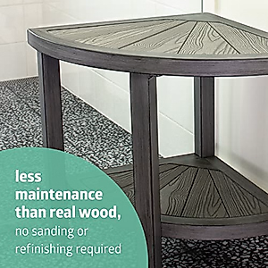 Medline Faux Teak Bathroom Corner Bench, Aluminum Shower Bench with Teak-Like Appearance,Brown