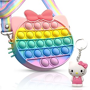 Cat Pop it Purse for Girls with a Beautiful Keychain | Cross Body Fidget Purse | 2 in 1 Rainbow Pop it Purse Toy for Anxiety & Stress Relief | Soft, Safe & Durable Poppet Purse, Pop Purse