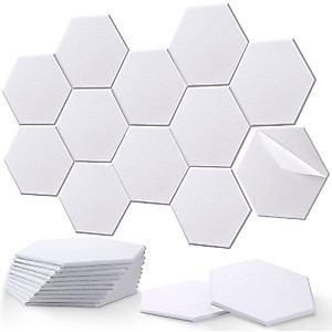 48 Pcs Hexagon Acoustic Panels 12 x 10 x 0.4 Inches High Density Wall Panels Sound Proof Panels Sound Absorbing Panels Sound Proof Padding for Recording Office Home Studio(White)