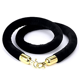 YaeKoo 2 Pack of Velvet Stanchion Rope 4.9 Feet with Stainless Steel Hooks,Crowd Control Stanchion Post Queue Line Barrier Velvet Hanging Ropes for Movie Theaters,Grand Openings,Hotels-Black