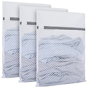MecTo 3 Pack, Honeycomb Mesh Laundry Bags with Zipper, Delicates Laundry Bag for Washing Machine, Reusable Mesh Wash Bags for Lingerie Blouse Socks Sweaters Shoes (12 x 16 Inches)