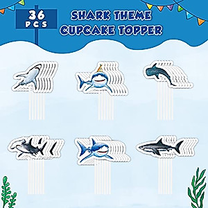 WERNNSAI Shark Cupcake Toppers - 36 PCS Shark Party Cake Toppers for Kids Boys Ocean Shark Themed Party Birthday Shark Cupcake Decorations Baby Shower Beach Party Supplies