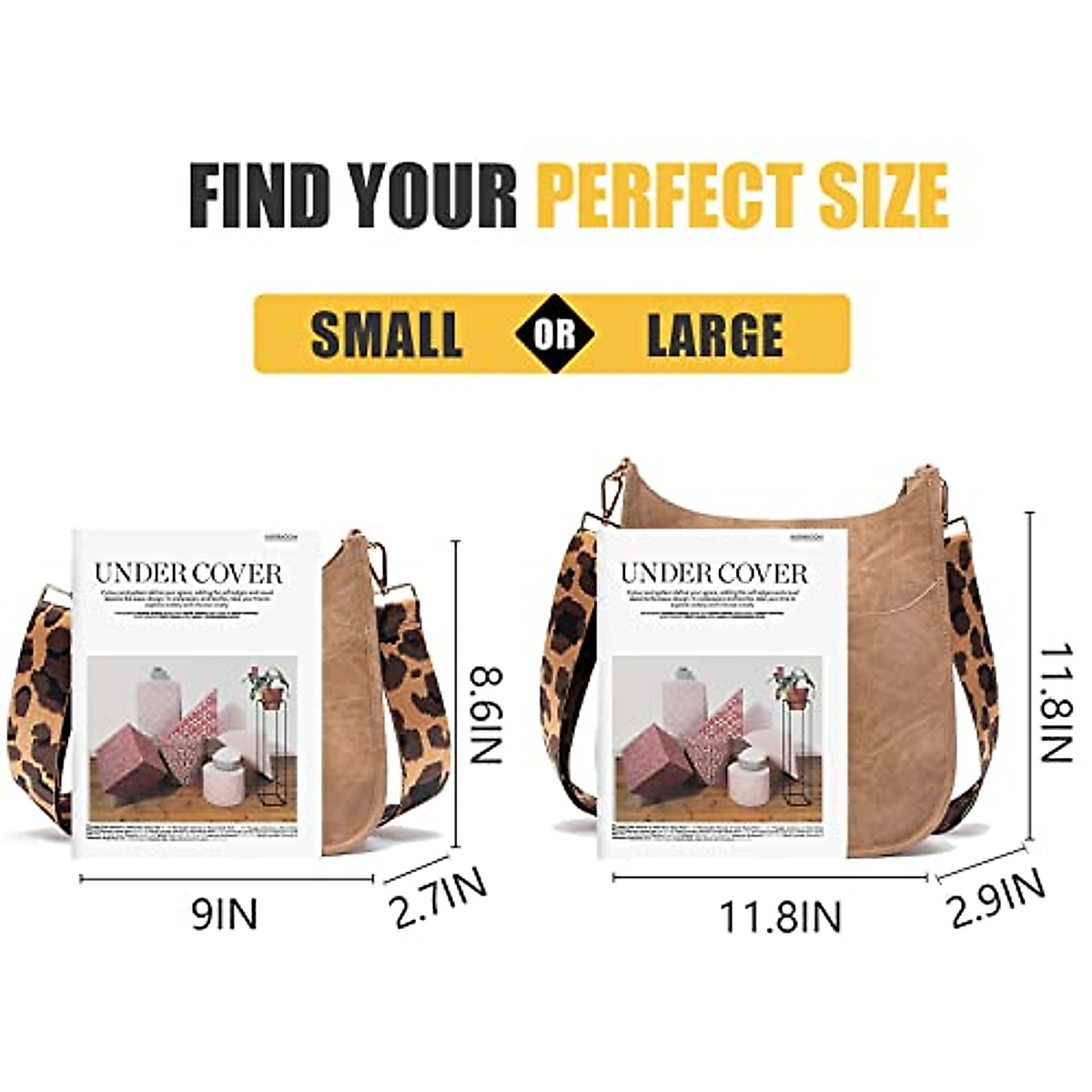 NOL Natural Organic Lifestyle Women Crossbody Handbag Retro Vegan Leather Messenger Bag with Romovable Leopard Shoulder Strap (New mustard small)