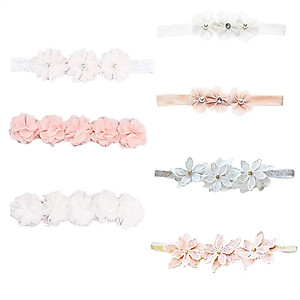 Baby Toddler Elastic Chiffon Flower Headbands Princess Girls Hand Sewing Beads Flower Headwear Nylon (QJ318)