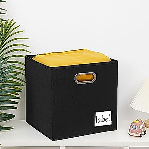 RVSNQ 13x13x13 Storage Cube Bins (Set of 4), Fabric Cubes Storage Bin with Metal Handles and Label, Collapsible Cube Storage Organizer Bins for Home, Office, Closet, Shelves, Nursery（Black）