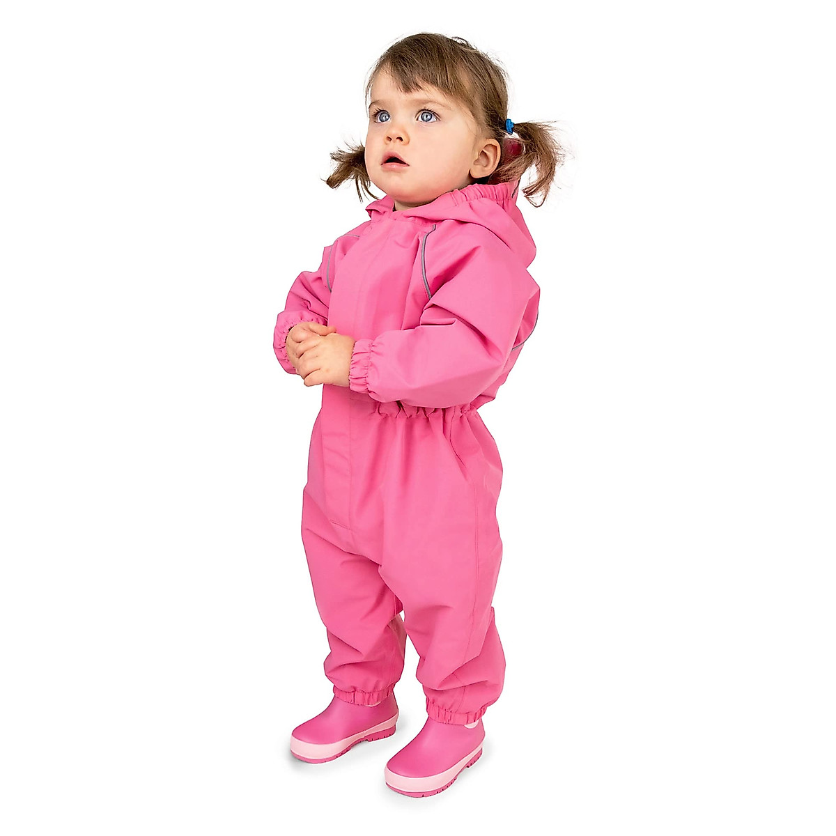 JAN & JUL Toddler Rain Suit for Baby Girls with Waterproof Shell (Puddle-Dry: Watermelon Pink, Size: 2 Years)