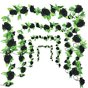 WILLBOND 4 Pieces 7.7 Feet Fake Rose Vine Artificial Vine with Flowers Rose Garland Vintage Faux Flowers Decorations for Home Wedding Party Garden Hotel Office Decor (Pink)