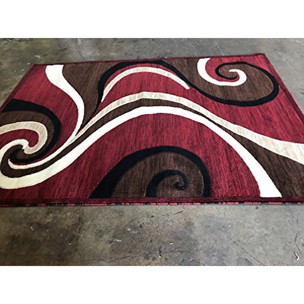 Modern Area Rug Red Contemporary Swirl Carpet King Design 144 (5 Feet 2 Inch X 7 Feet 3 Inch)