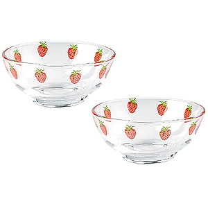 Sizikato 2pcs Clear Glass Fruit Bowl, 6 Oz Snack Bowl, Dessert Bowl, Cute Strawberry Pattern