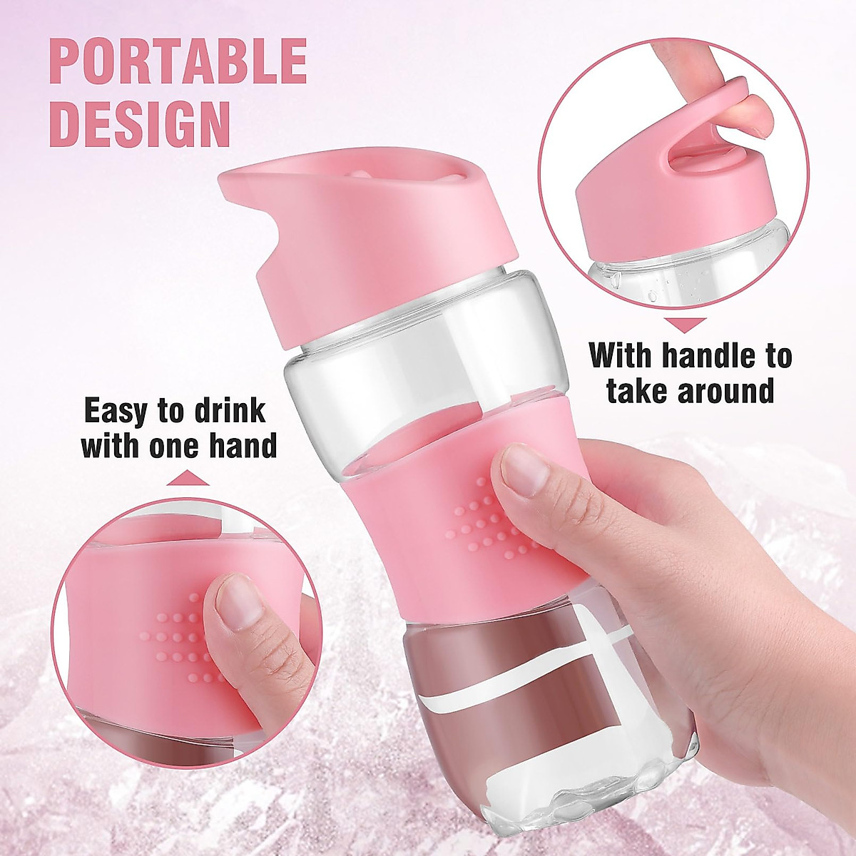 Kids Water Bottle with Straw 12 OZ BPA-Free Tritan Bulk Bottle Pink Little Girls Clear Drinking Bottle for School