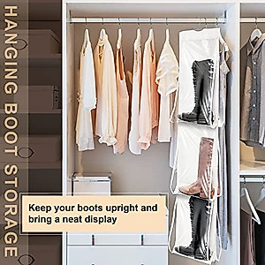 3 Pcs Hanging Boot File Clear Boots Hanging Storage Hanging Closet Shoe Organizer 3 Pair Tall Boot Hangers Plastic Boot Holder with 6 Pockets to Keep Them Straight for Closet Men's and Woman's Shoes