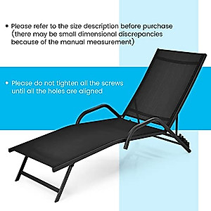 Tangkula Outdoor Patio Chaise Lounge Chairs, Reclining Lounge Chairs with 5-Position Adjustable Backrest & Breathable Fabric, Outdoor Recliner Chairs for Lawn, Poolside & Backyard, Set of 2 (2, Black)