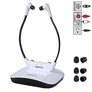 SIMOLIO 2.4G Digital TV Wireless Headphones with Spare Battery for Seniors, Dialog Clarity Wireless Headphones for TV Watching with Tone & Balance Control, Support Optical/RCA/AUX, 100ft, No Delay