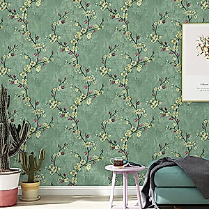 17.7'' x 118'' Floral Peel and Stick Wallpaper Green Flower Contact Paper Waterproof Removable Wallpaper Modern Wall Paper Decorative Self Adhesive Contact Paper for Walls