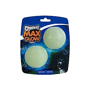 Chuckit Max Glow Ball Dog Toy, Medium (2.5 Inch Diameter) for Dogs 20-60 Lbs, Pack Of 2