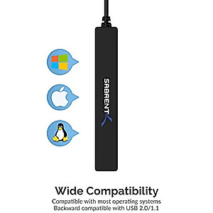 SABRENT 4 Port Portable USB 2.0 Hub (9.5" Cable) for Ultra Book, MacBook Air, Windows 8 Tablet PC (HB-MCRM)