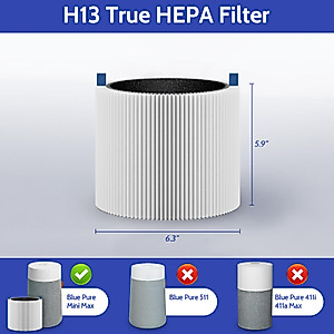 4-Pack Mini Max Replacement Filter Compatible with Blueair Blue Pure Mini Max Air Purifier, FMINI Replacement Filter for Mini Max Blue Pure Air Purifier, Premium H13 HEPA Particle + Carbon Filter