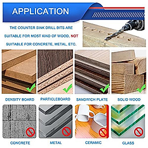 Countersink Drill Bits Set - 1/4 Inch Hex Shank Tapered Drill Bits, Quick Change Wood Woodworking Counter Sinker Drill Bit with Hex Wrench Screw Pilot Hole Drilling Tools for Wood Plastic,4Pcs
