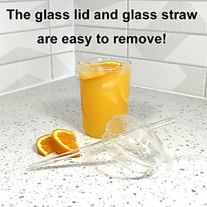 AETVRNI Iced Coffee Cup Glass Tumbler with Glass Straw And Glass Lid Wide Mouth Reusable Smoothie Cup with Straw Glass Water Bottle with Lid 16Oz Glass Drinking Bottle,Clear