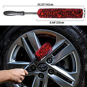 bzczh Metal Free Soft Wheel Cleaner Brush, Synthetic Wool Car Cleaning Brush, Highly Water Absorption, Dense and Durable Tire Brush for Cleaning Wheels, Rims, Spokes, Fenders, Engines…