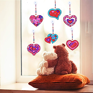 Winlyn 27 Sets Heart Suncatchers Ornaments Decoration DIY Window Paint Art Stickers Craft Kit Heart Sun Catchers for Kids Mother's Day Gift Valentine's Day Classroom Art Project Party Favors