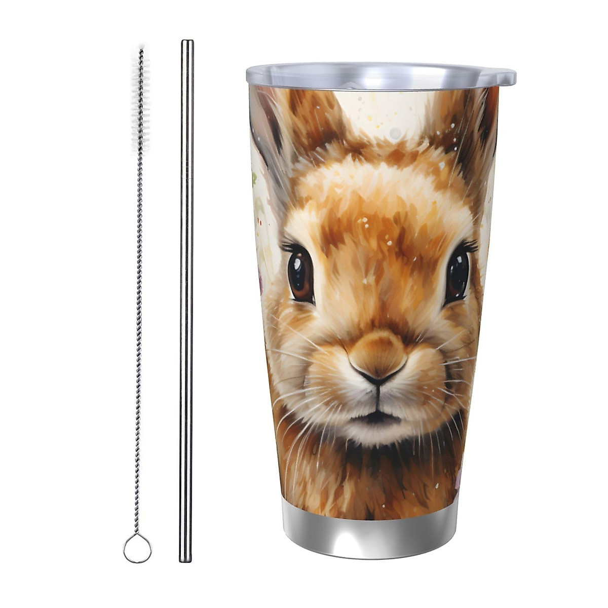 AYCZN Cute Bunny Flower 20 OZ Tumbler Stainless Steel Travel Coffee Mug, Spring Floral Rabbit Insulated Water Bottle with Lid Leakproof Thermal Cup