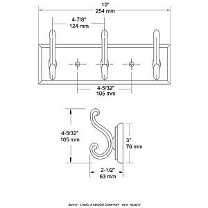 129854 Coat Rack, 10-Inch, Wall Mounted Coat Rack with 3 Decorative Hooks, Satin Nickel and White