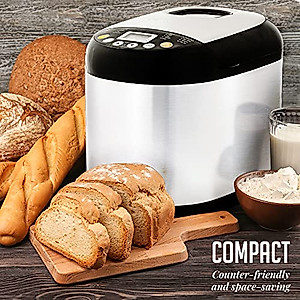 OVENTE Bread Maker Machine with Gluten Free Setting, 19 Preset Menu, Digital Display and Nonstick Baking Pan, Perfect for Homemade Loaf, Sourdough, Wheat, Dough, Black BRM5020B