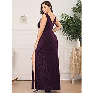 Ever-Pretty Women's Plus Size Double V Neck Sleeveless Open Back Summer Wedding Guest Dresses Dark Purple US14