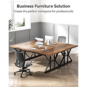 LITTLE TREE 70.8-Inch Office Desk, Wooden Executive Office Desk, Modern Work Desk, Large Farmhouse Writing Table Computer Desk for Home, Brown-Black