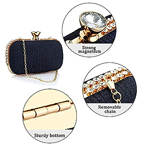 BWKUNOLF Glitter Clutch Purses Pleated Evening Bag Pearl Clutch Purse with Chain,Handbags for Woman Crossbody Bags Shoulder Bag for Party Wedding Cocktail Evening,Blue