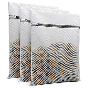 3Pcs Durable Honeycomb Mesh Laundry Bags for Delicates 12 x 16 Inches (3 Medium)