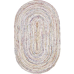 Agro Richer Rug White Chindi Cotton Multi Oval Shape Area Rug Hand Braided Multicolored Home Living Room Floor Carpet Living Room Farmhouse Carpet Rag Rug (90 x 300 Cm (3x10 Feet))