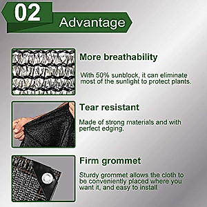 vensovo 50% Sunblock Shade Cloth Net Black Resistant - 10x20 Ft Garden Shade Mesh Tarp for Plant Cover, Greenhouse, Chicken Coop, Tomatoes, Plants