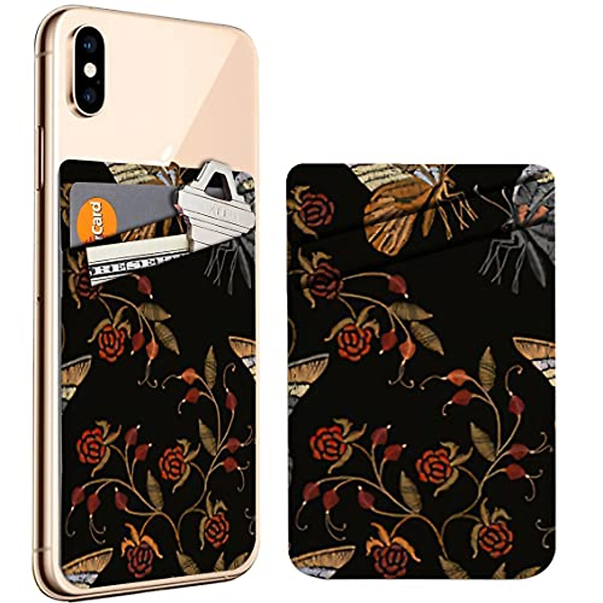 Diascia Pack of 2 - Cellphone Stick on Leather Cardholder ( Butterflies Flowers Raspberry Pattern Pattern ) ID Credit Card Pouch Wallet Pocket Sleeve