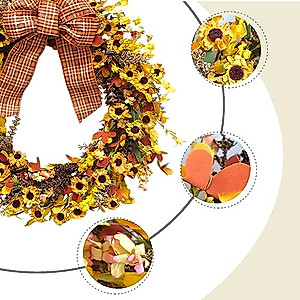 Bibelot 20 Inch Fall Wreath Yellow with Green Leaves Wreath Yellow Daisy Artificial Grains Yellow Flower Wreath for Front Door Wreath,Farmhouse Decor Indoor&Outdoor Wedding Wall Home Decor